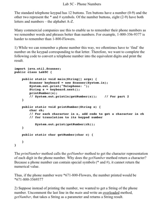Solved Lab 5C- Phone Numbers The standard telephone keypad | Chegg.com