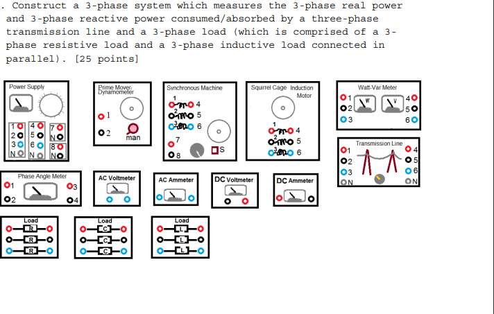Solved Construct a 3-phase system which measures the 3-phase | Chegg.com