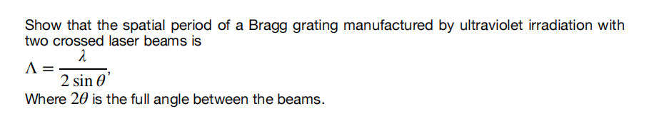 Solved Show that the spatial period of a Bragg grating | Chegg.com
