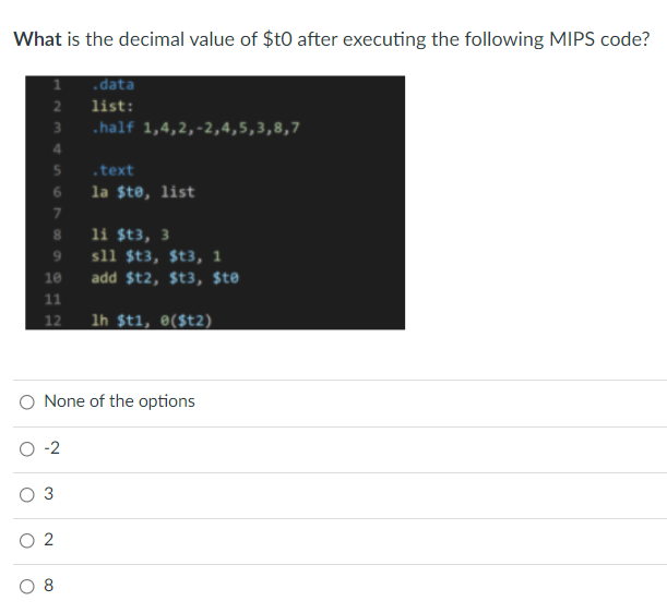 Solved What is the decimal value of $t0 after executing the | Chegg.com