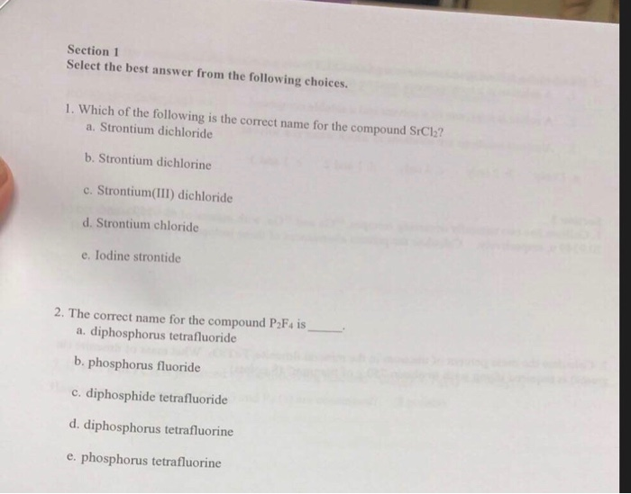 Solved Section1 Select the best answer from the following | Chegg.com