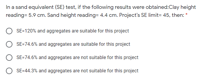 Solved In a sand equivalent (SE) test, if the following | Chegg.com