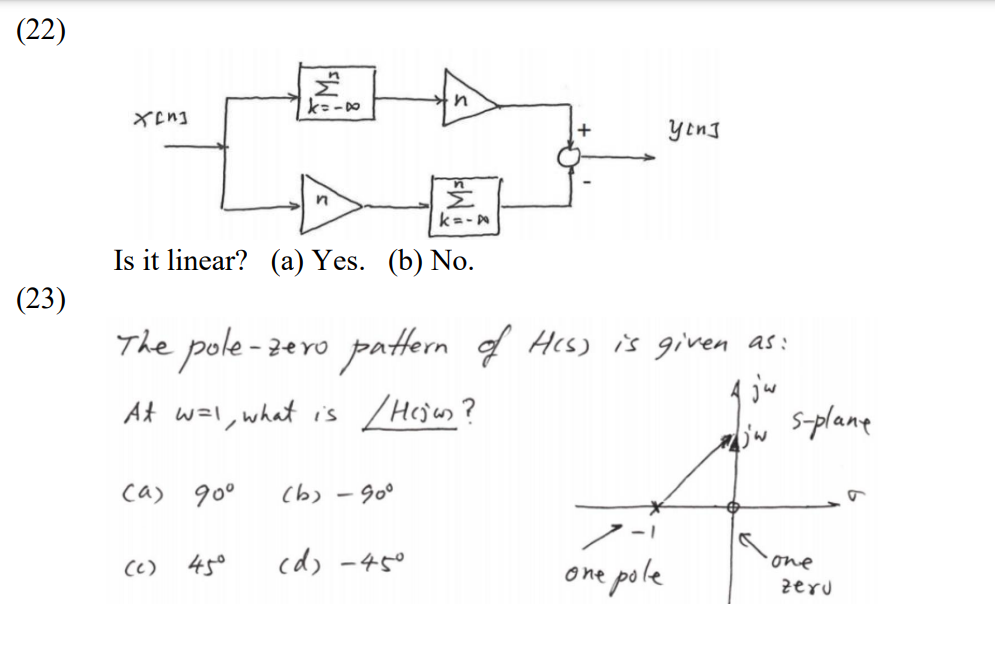 Solved (22)(23)The pole-zero pattern of H(s) ﻿is given as:At | Chegg.com