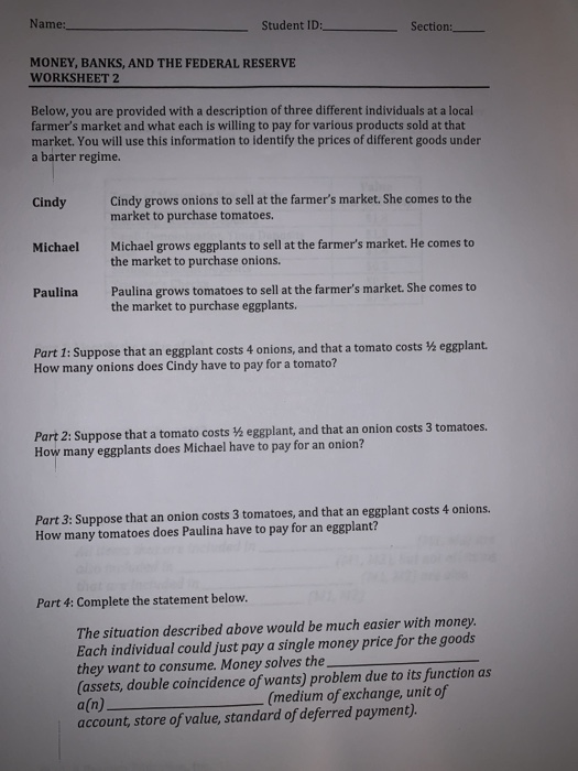 Solved Section: Student ID: Name: MONEY, BANKS. AND THE | Chegg.com