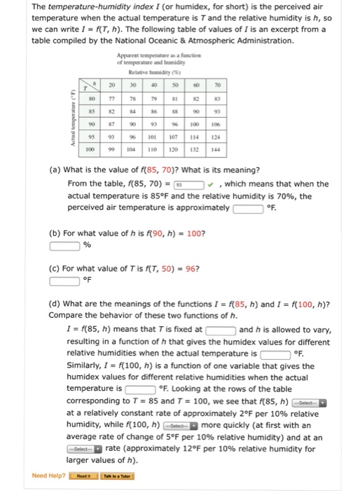 Solved The temperature-humidity index I (or humidex, for | Chegg.com