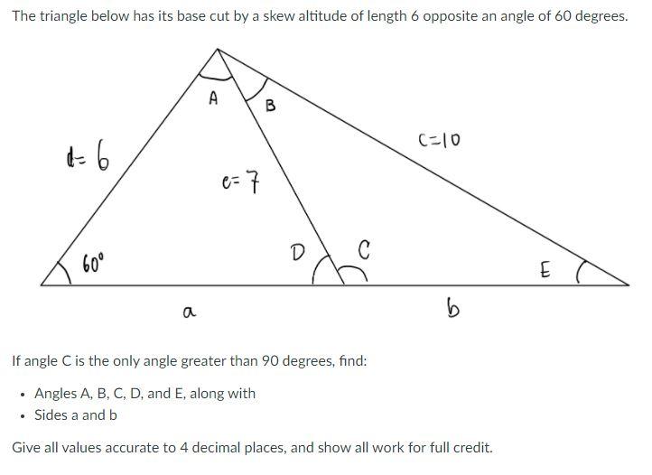 Solved The triangle below has its base cut by a skew | Chegg.com