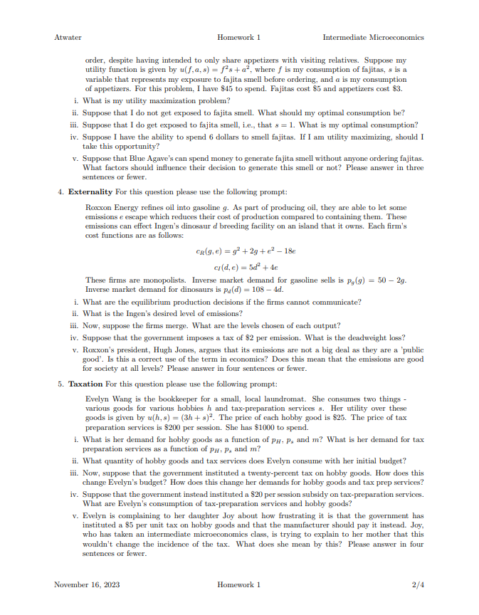 ECO3101 - Intermediate Microeconomics Homework 3: | Chegg.com
