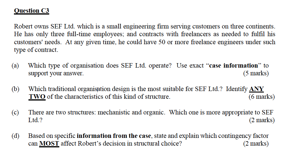 Solved Question C3 Robert owns SEF Ltd. which is a small | Chegg.com