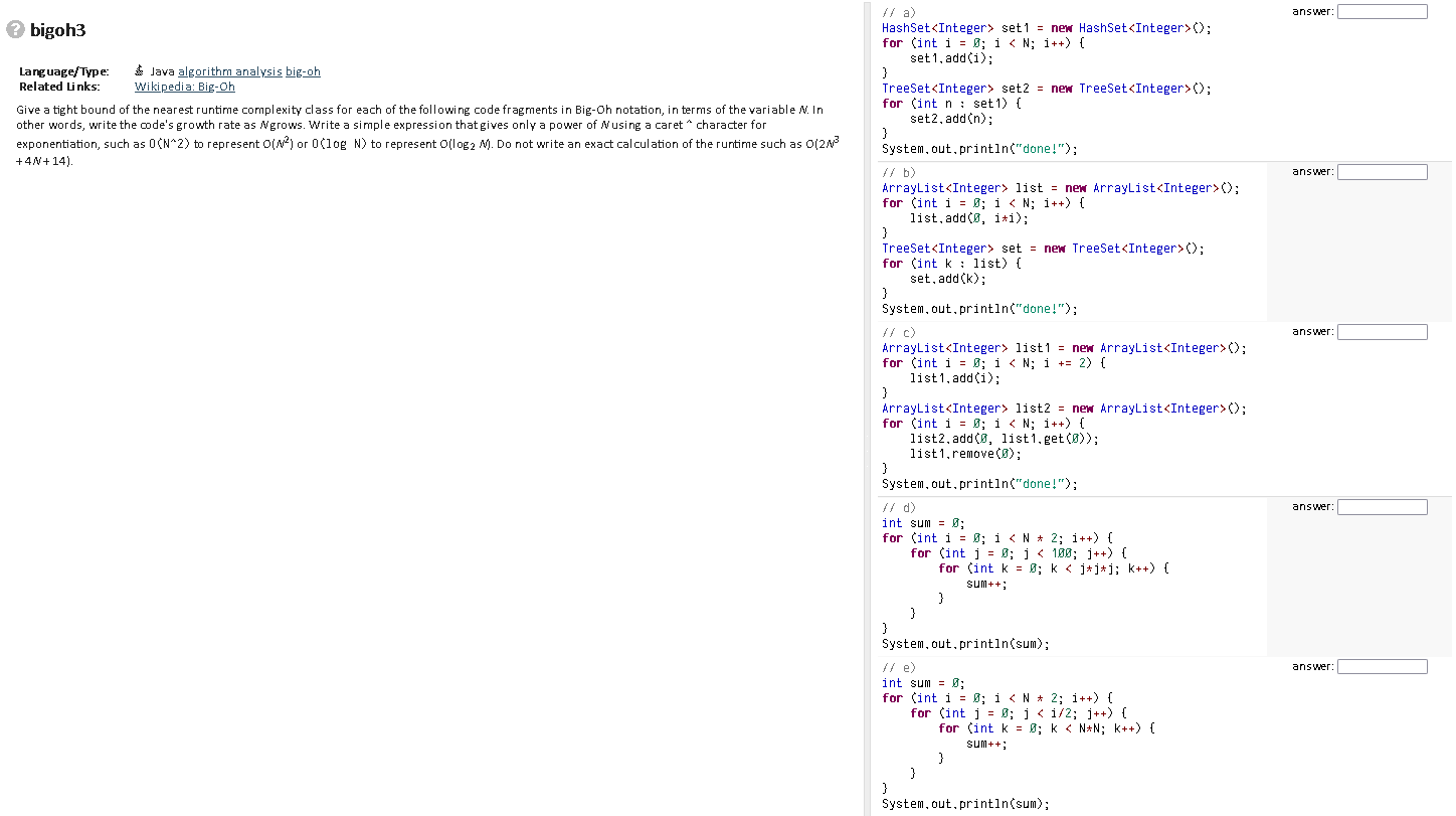 Solved Bigoh3 I A Answer Languagetype T Java Algorithm