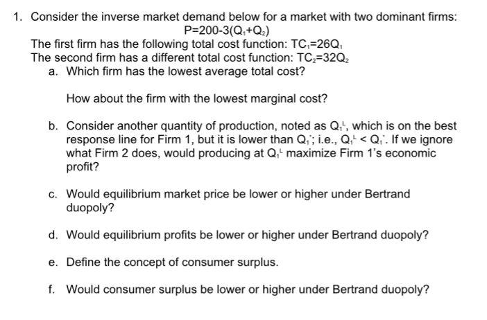 1. Consider the inverse market demand below for a | Chegg.com