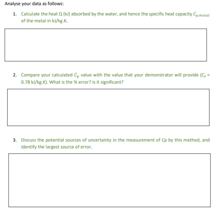 Solved The measurement of specific heat capacity of a metal | Chegg.com