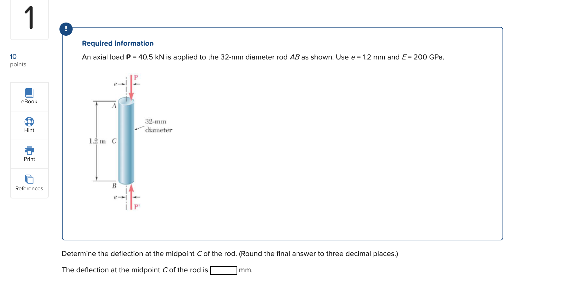 Solved 1 ! Required information An axial load P = 40.5 kN is | Chegg.com