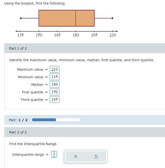 Solved Using the boxplot, find the following. 135 150 165 | Chegg.com