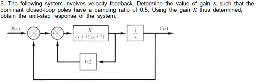 Solved 3. The following system involves velocity feedback. | Chegg.com