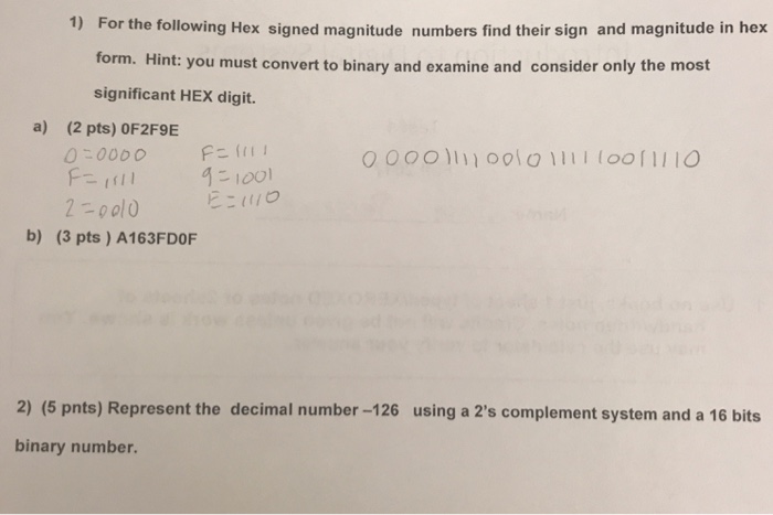 Solved 1) For the following Hex signed magnitude numbers | Chegg.com