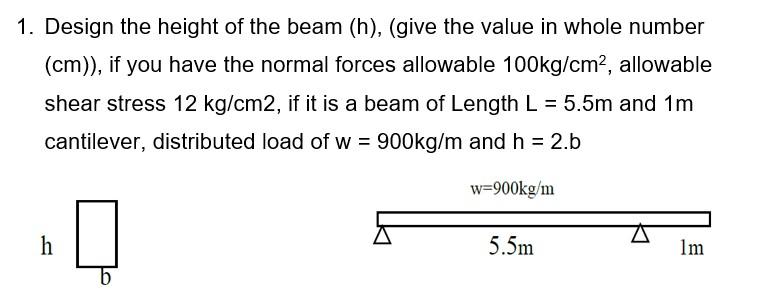 Solved 1. Design the height of the beam (h), (give the value | Chegg.com