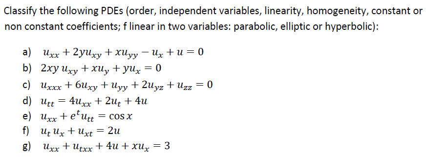 Solved Classify the following PDES (order, independent | Chegg.com
