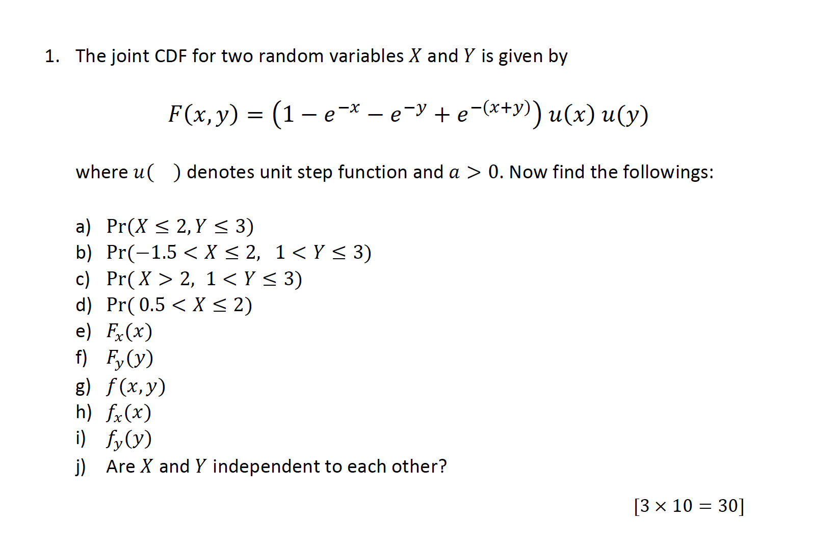 1. The joint CDF for two random variables X and Y is | Chegg.com