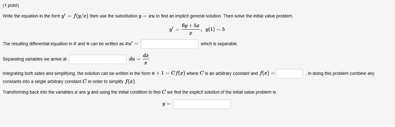 Solved Write the equation in the form y′=f(y/x) then use the | Chegg.com