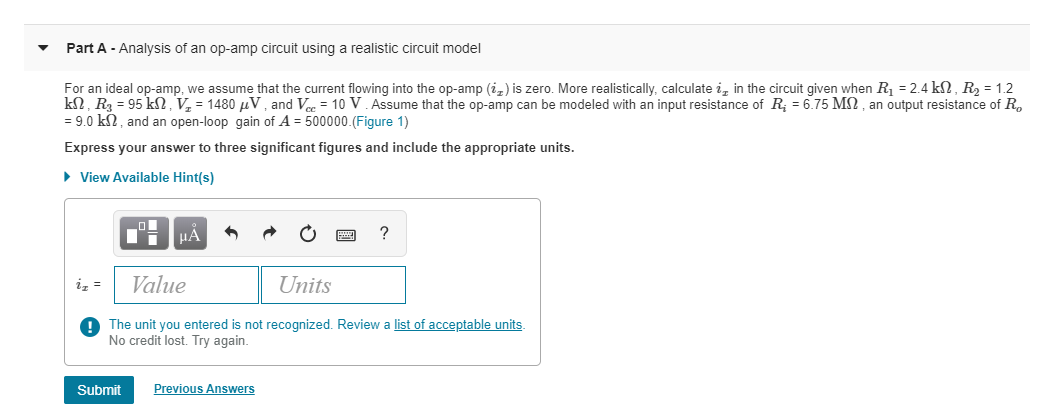 Solved Part A - Analysis of an op-amp circuit using a | Chegg.com