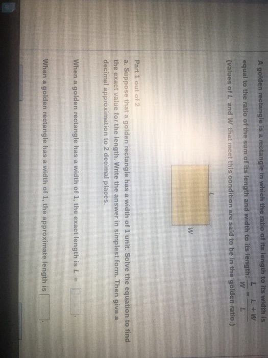 Solved A golden rectangle is a rectangle in which the ratio | Chegg.com