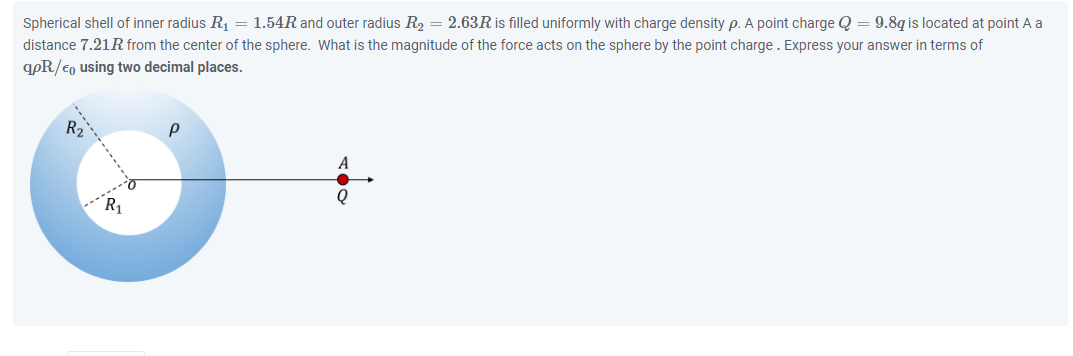 Solved Spherical shell of inner radius R1=1.54R and outer | Chegg.com