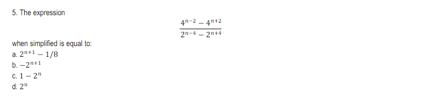 Solved 5. The expression 41-2 - 4n+2 2n-4 - 2n+4 when | Chegg.com
