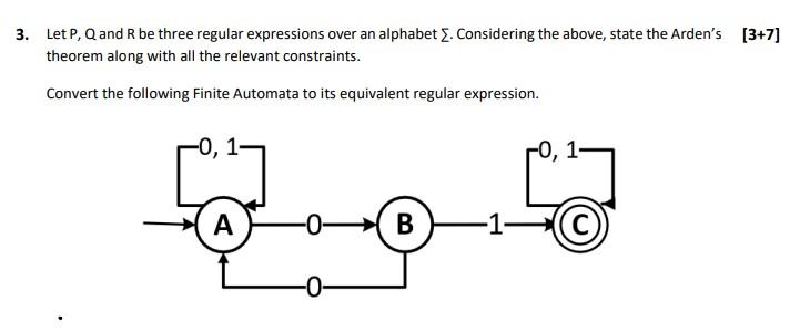 3. Let P,Q and R be three regular expressions over an | Chegg.com 3. Let P,Q and R be three regular expressions over an | Chegg.com