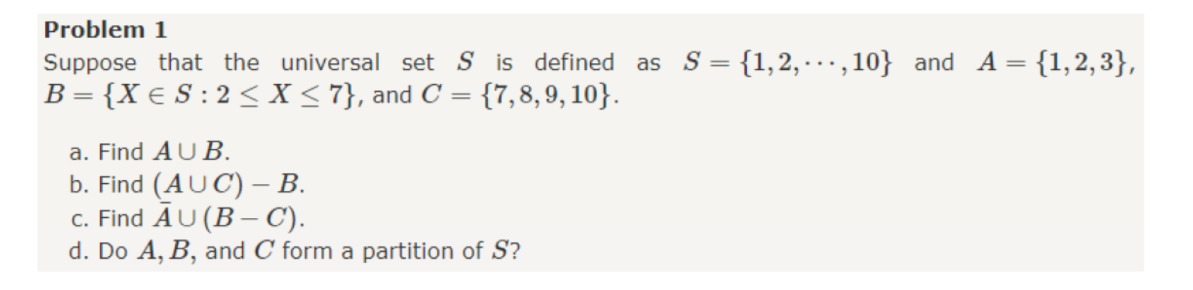 Solved Suppose that the universal set S is defined as | Chegg.com