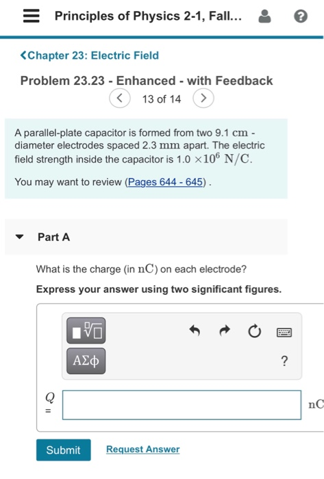 Solved Principles of Physics 2-1, Fall Chapter 23: Electric | Chegg.com