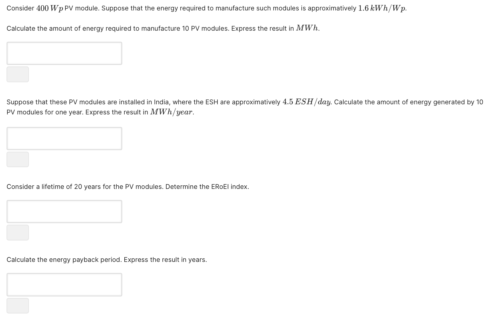 Solved Consider 400Wp PV module. Suppose that the energy | Chegg.com