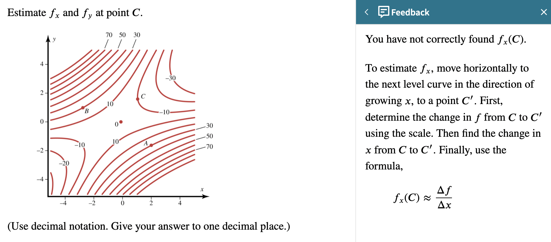 Solved Estimate fx and fy at point C. Feedback 70 50 30 You | Chegg.com