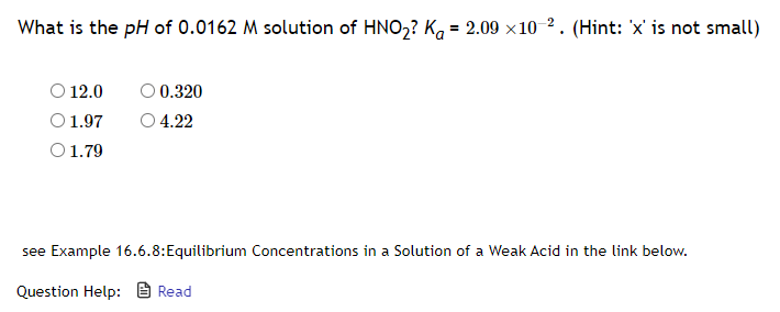 Solved What is the pH of 0.0162M solution of HNO2 ? | Chegg.com
