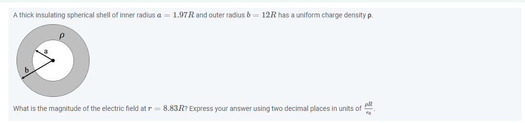 Solved A thick insulating spherical shell of inner radius | Chegg.com