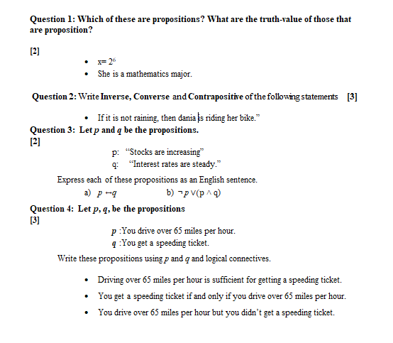 Solved Question 1: Which of these are propositions? What are | Chegg.com