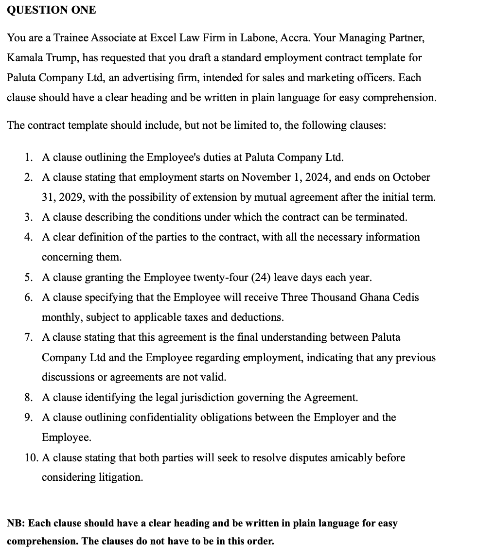 Solved QUESTION ONE You are a Trainee Associate at Excel Law | Chegg.com