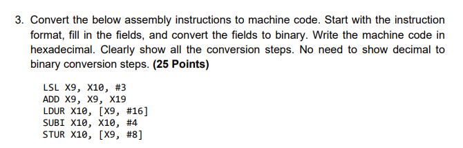Solved 3. Convert the below assembly instructions to machine | Chegg.com