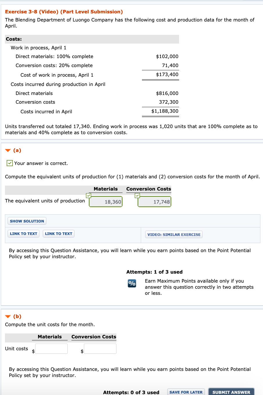 Solved Exercise 3-8 (Video) (Part Level Submission) The | Chegg.com