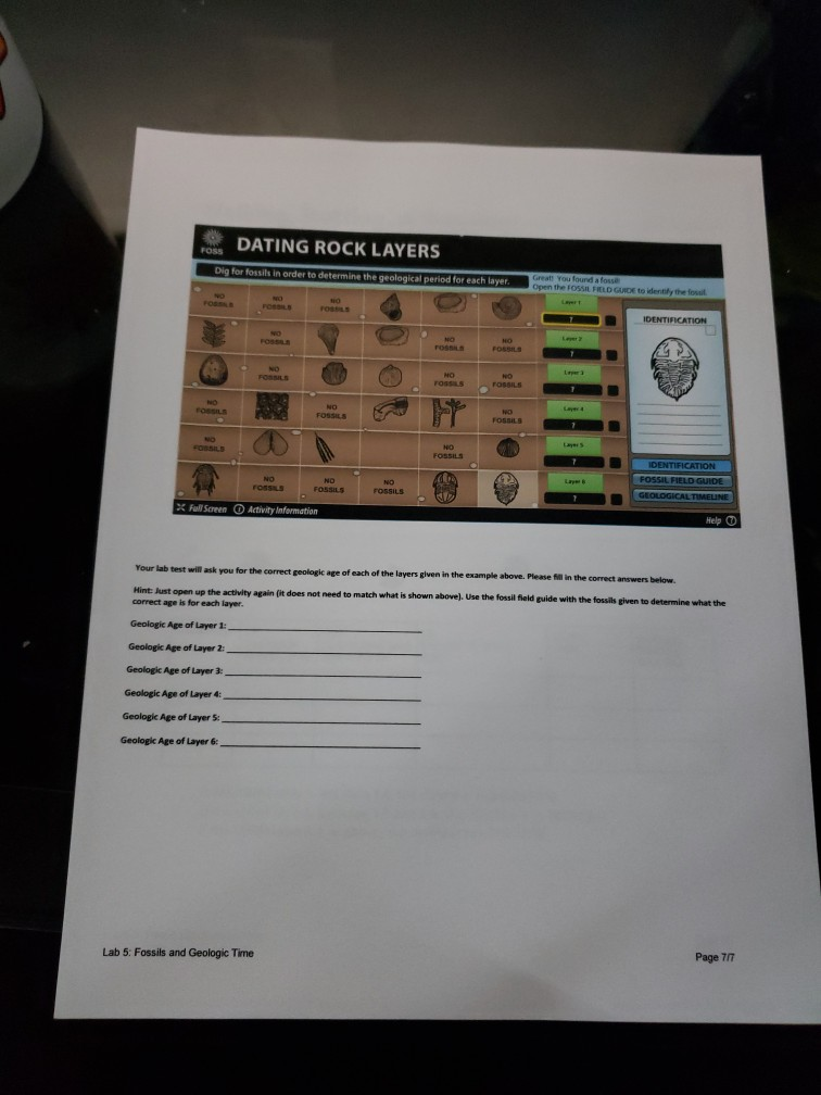 Solved DATING ROCK LAYERS FOSS Dig for fossils in order to | Chegg.com