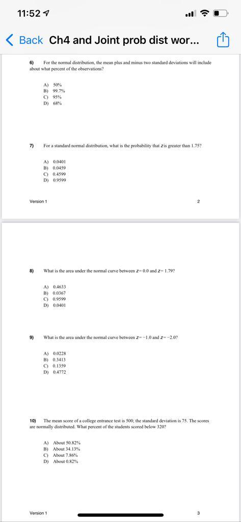 Solved 11:52↓ ,il = Back Ch4 and Joint prob dist wor... 6) | Chegg.com