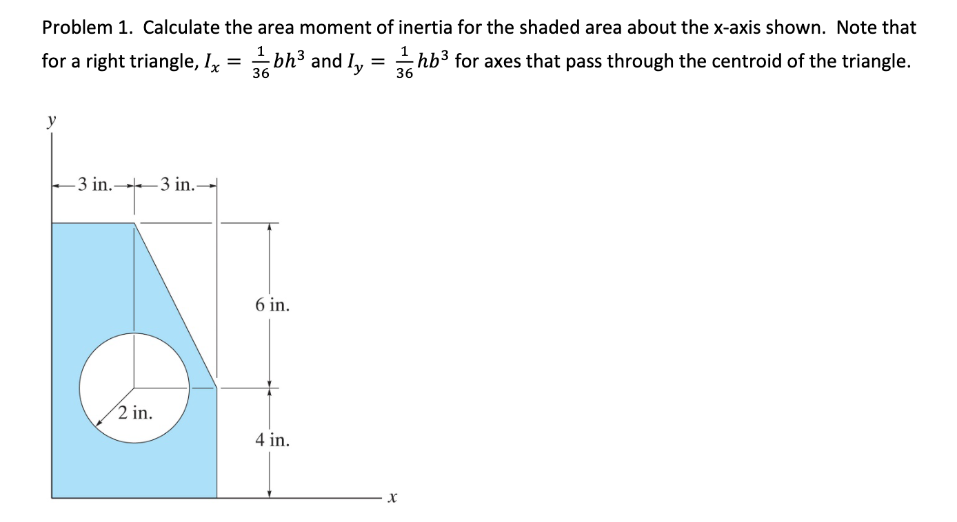 Solved Problem 1. Calculate the area moment of inertia for | Chegg.com