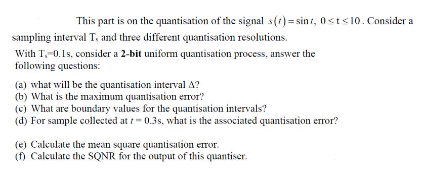 This part is on the quantisation of the signal s(t) = | Chegg.com