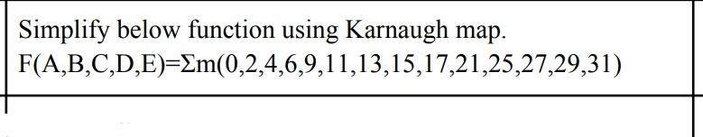 Solved Simplify below function using Karnaugh map. | Chegg.com