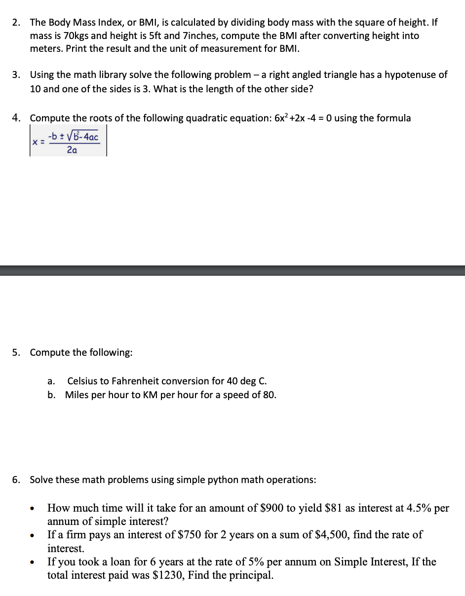 Solved 2. The Body Mass Index, or BMI, is calculated by | Chegg.com