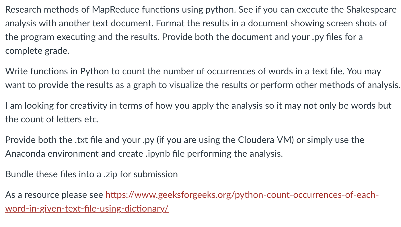 Research methods of MapReduce functions using python. | Chegg.com