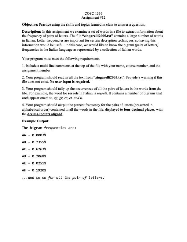 Solved COSC 1336 Assignment #12 Objective: Practice using | Chegg.com