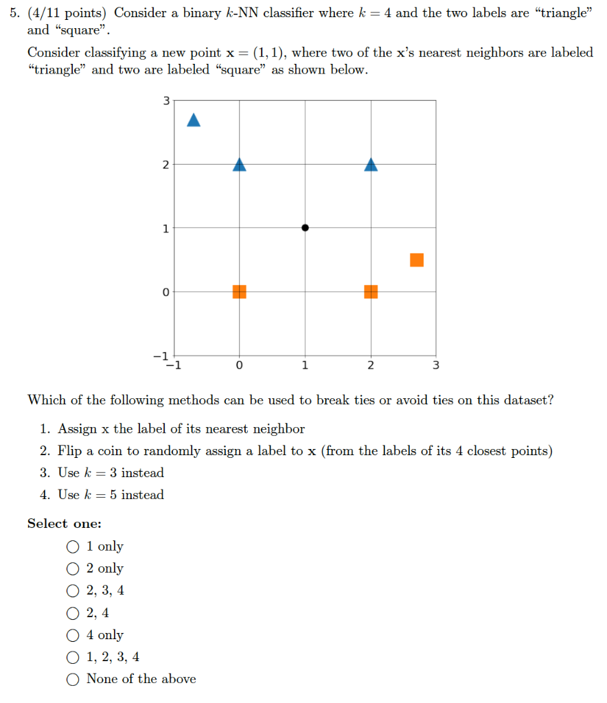 Solved 5. (4/11 points) Consider a binary k-NN classifier | Chegg.com