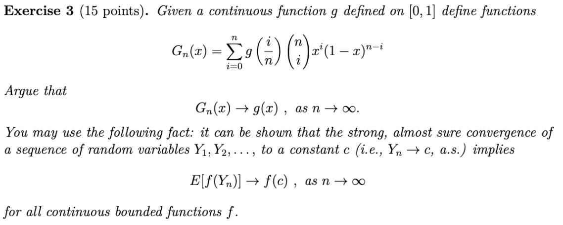 Solved Exercise 3 (15 points). Given a continuous function g | Chegg.com