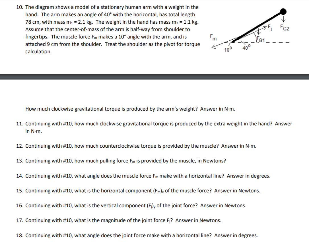 Solved 10. The diagram shows a model of a stationary human | Chegg.com