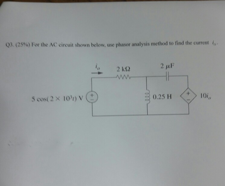 Solved 3, (25%) For the AC circuit shown below use phasor | Chegg.com